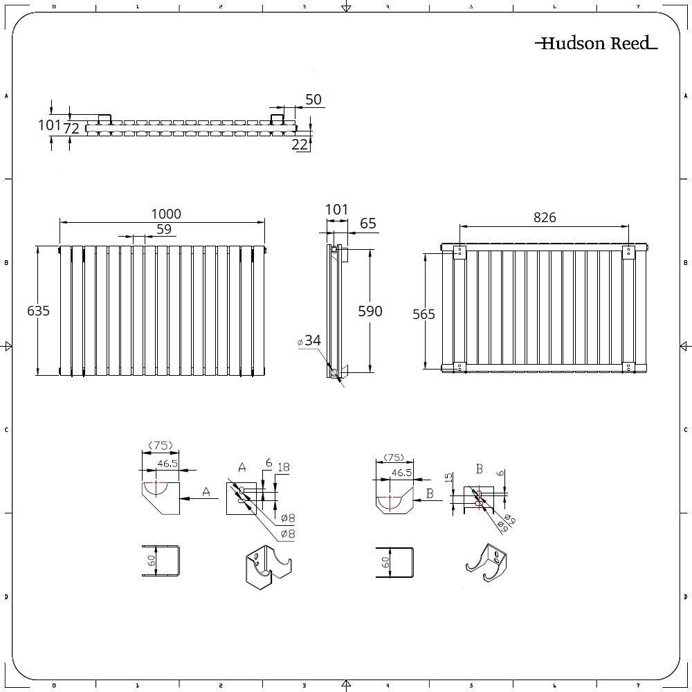 Radiateur design horizontal - 63,5 cm x 100 cm - Gris clair - Double ...