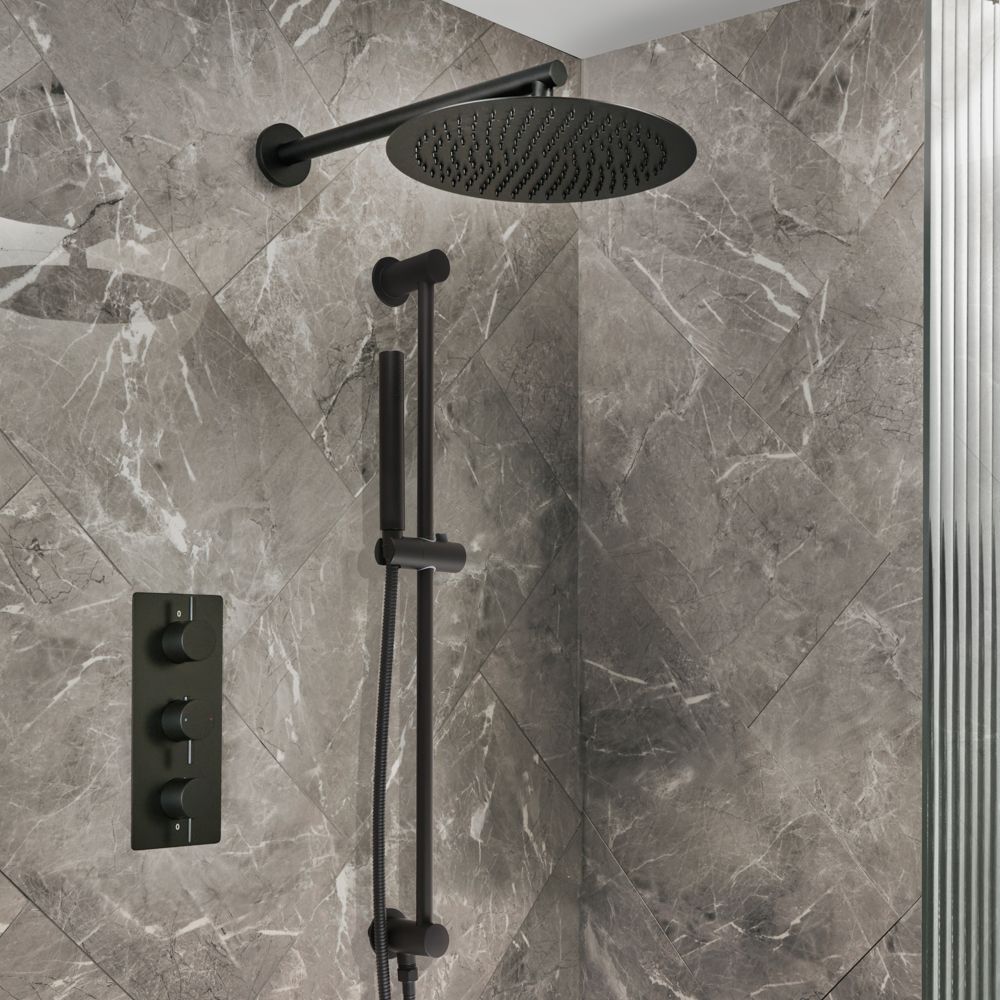 Kit de douche thermostatique - Mitigeur triple - Avec pommeau mural et ...