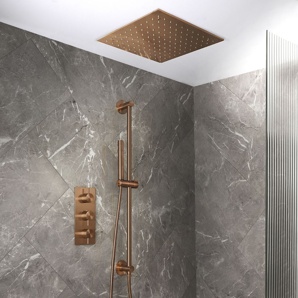 Kit de douche thermostatique - Mitigeur triple - Avec pommeau encastré ...
