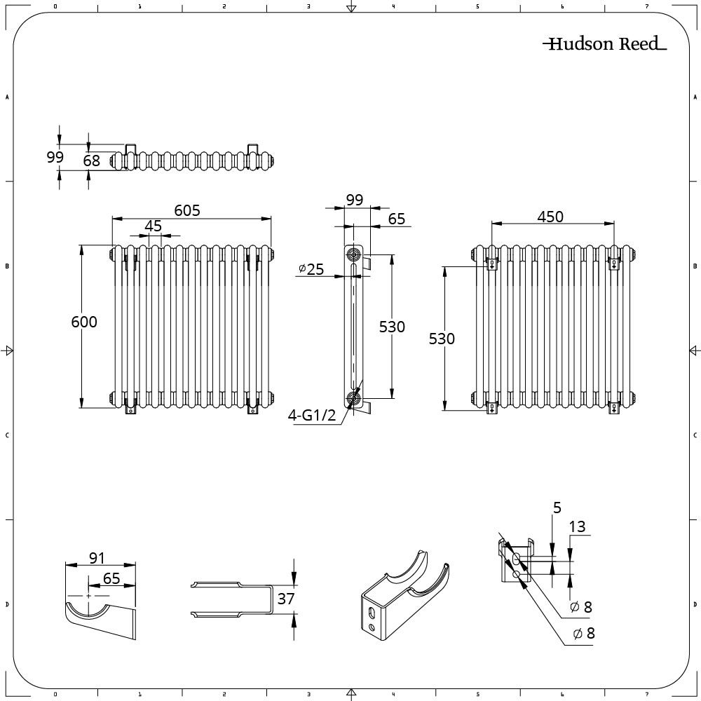 Radiateur horizontal style fonte – 60 cm x 60,5 cm – Blanc – Double ...