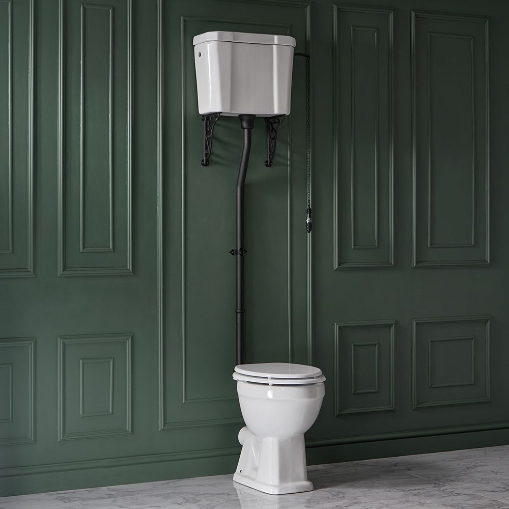 Cuvette WC avec réservoir haut et abattant blanc – Hauteur confortable ...