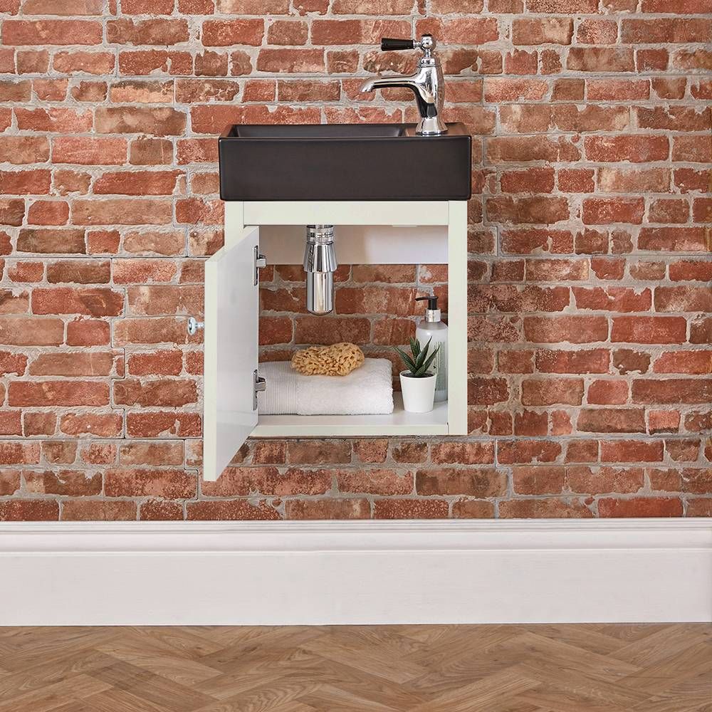 Meuble lave-mains mural – 40 cm – Avec lavabo noir – Choix de poignées ...
