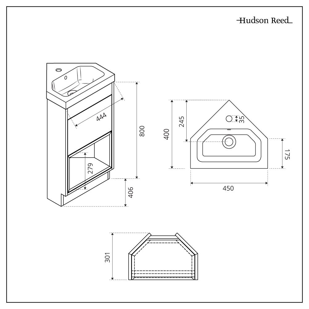 Meuble lave-mains d'angle avec niche – 45 cm – Avec lavabo – Choix de ...
