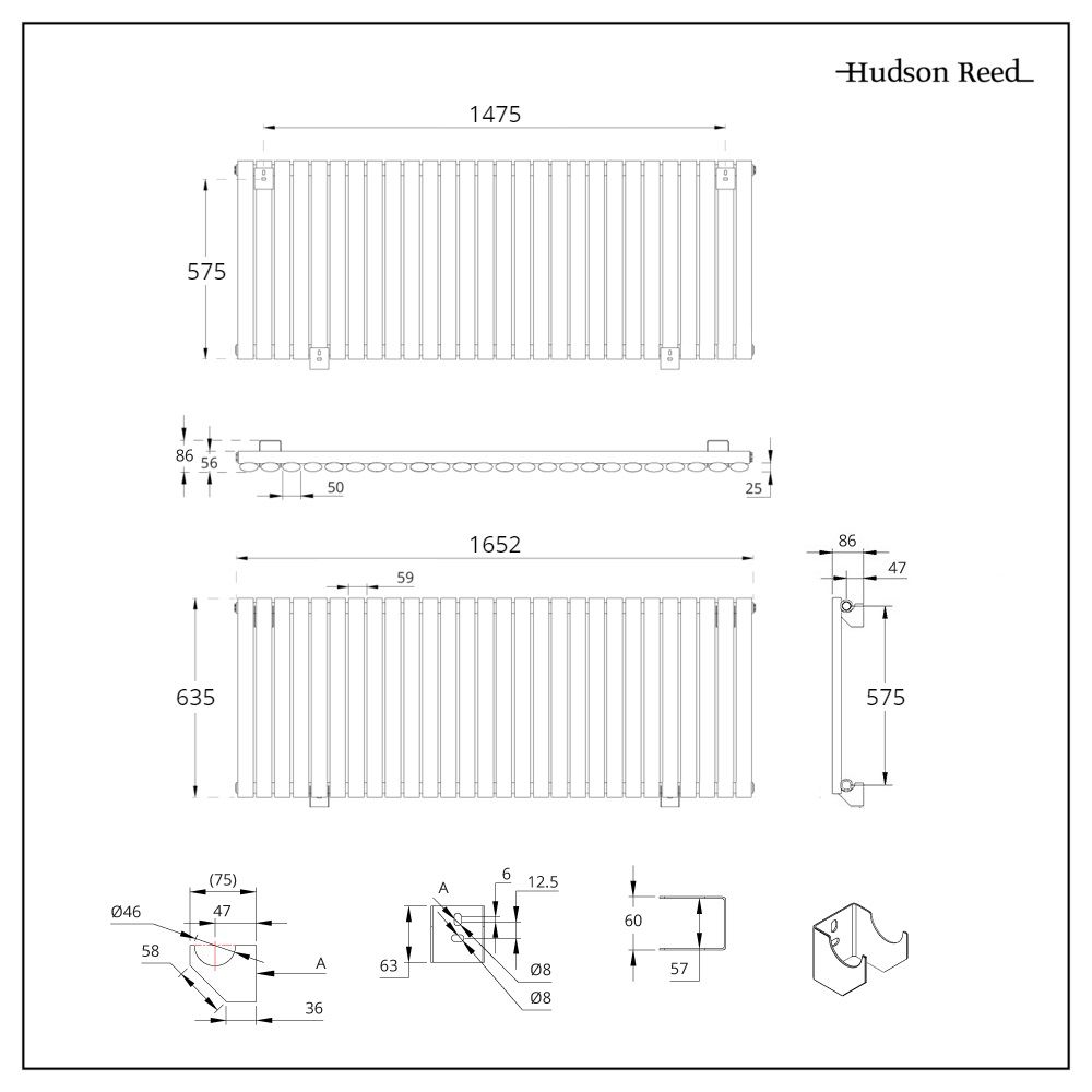 Radiateur design horizontal - 63,5 cm x 165,2 cm - Noir - Vitality